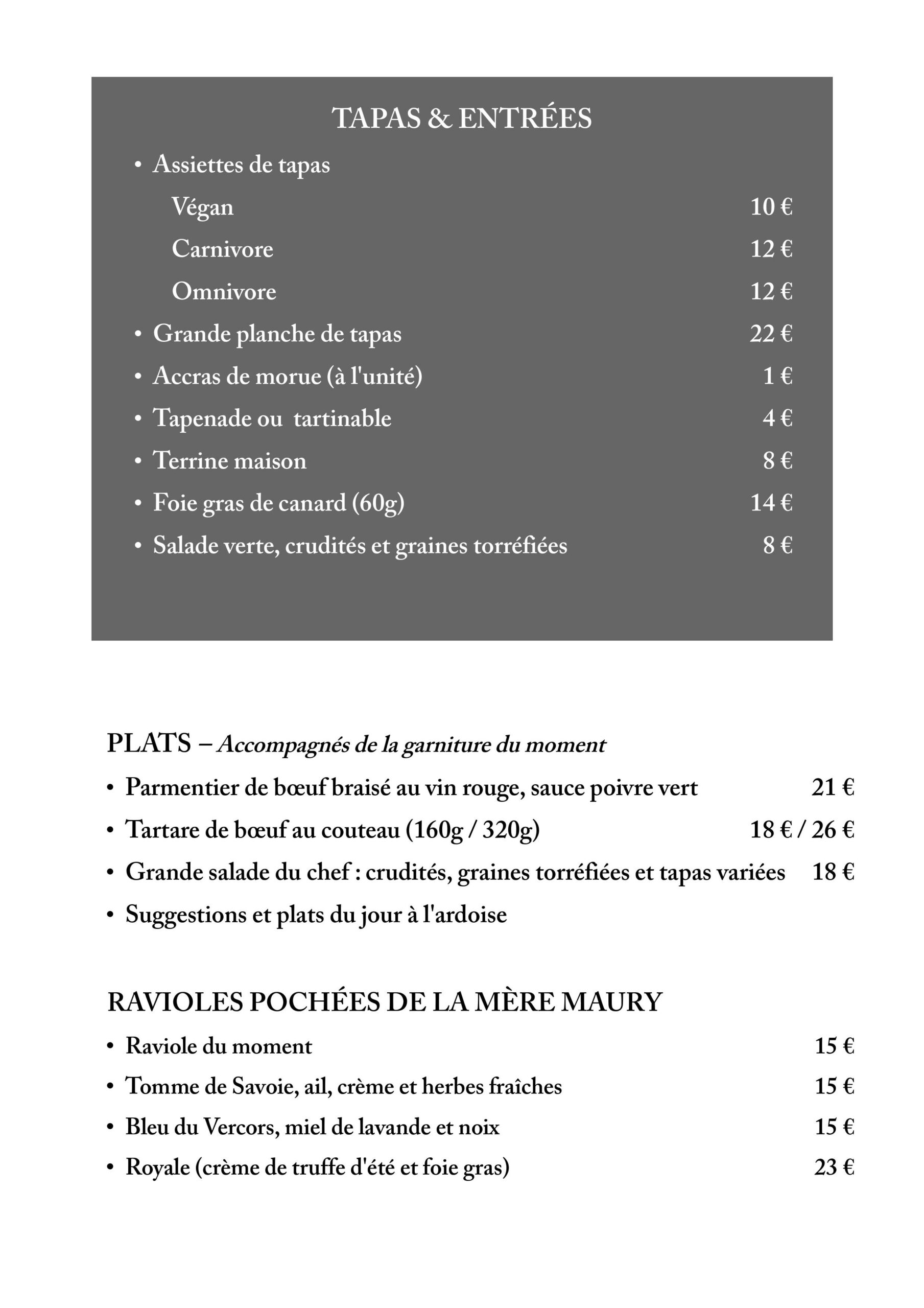 Notre carte – Restaurant Le Contrepoint